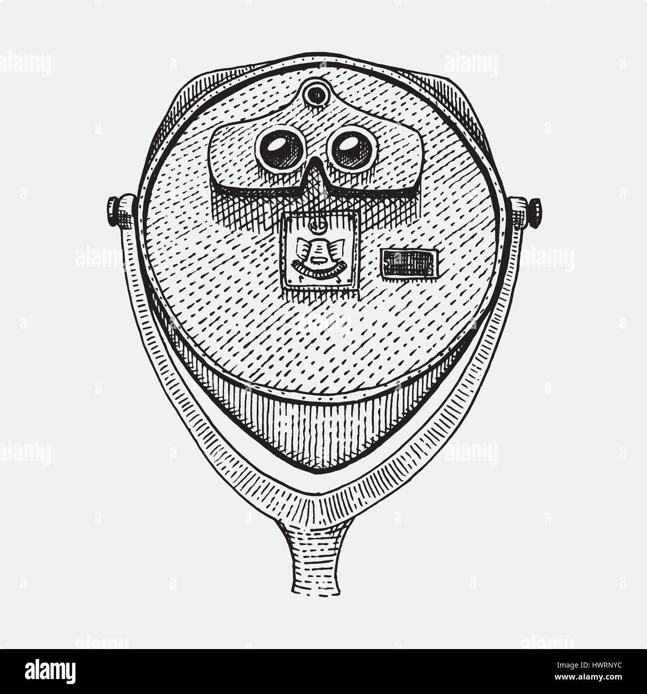 Binocular tower coin operated viewer, spyglass vintage, engraved hand ...