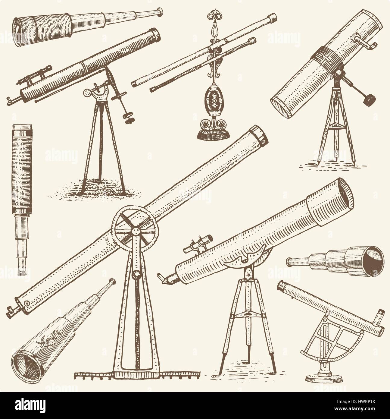 set of astronomical instruments, telescopes oculars and binoculars ...