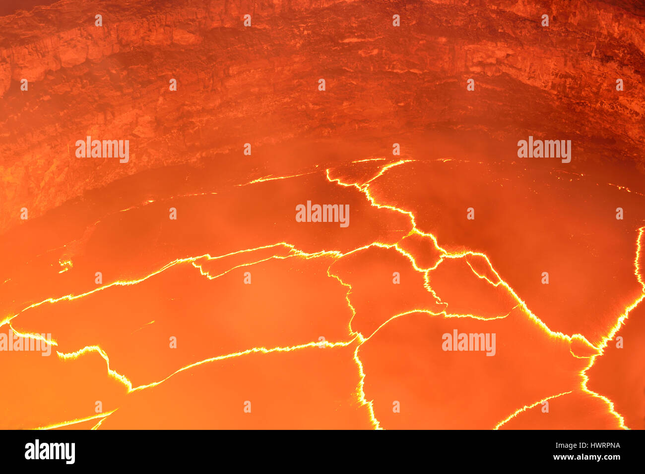 inside view of the active volcano with lava flow in Volcano National ...