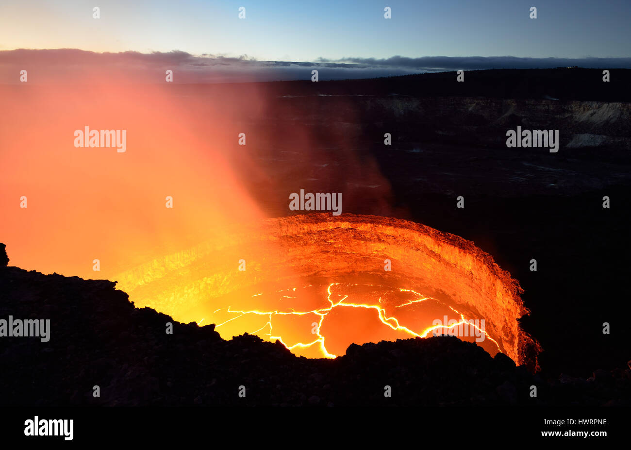 inside view of an active volcano with lava flow in Volcano National ...