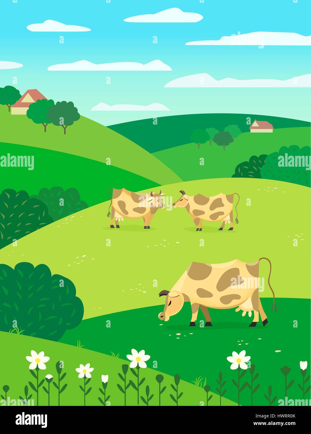 Dairy farm cows grazing Stock Vector Images - Alamy
