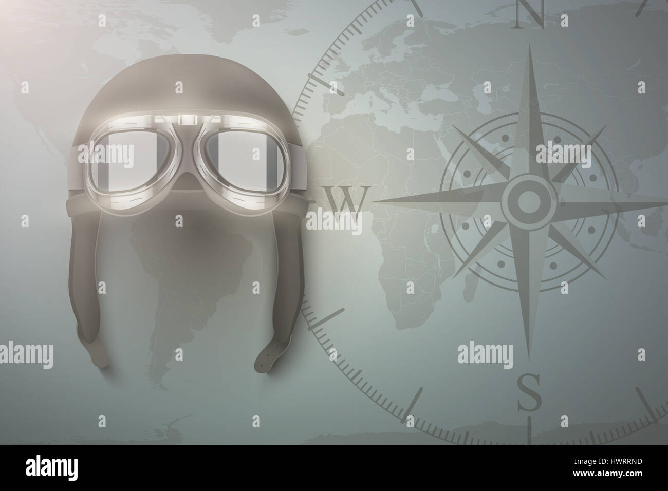 Background of Aviator and aircraft. Helmet on map. Aviation background ...