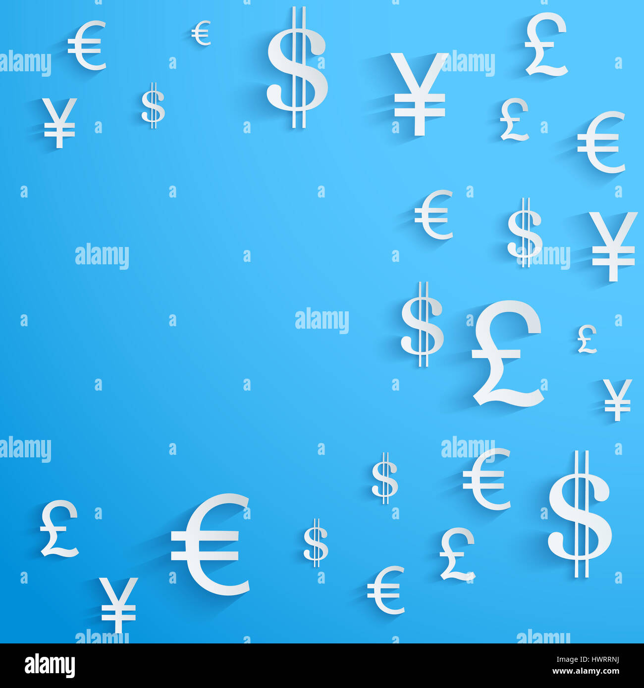 Currency symbol on bright blue background with space for text. Business ...