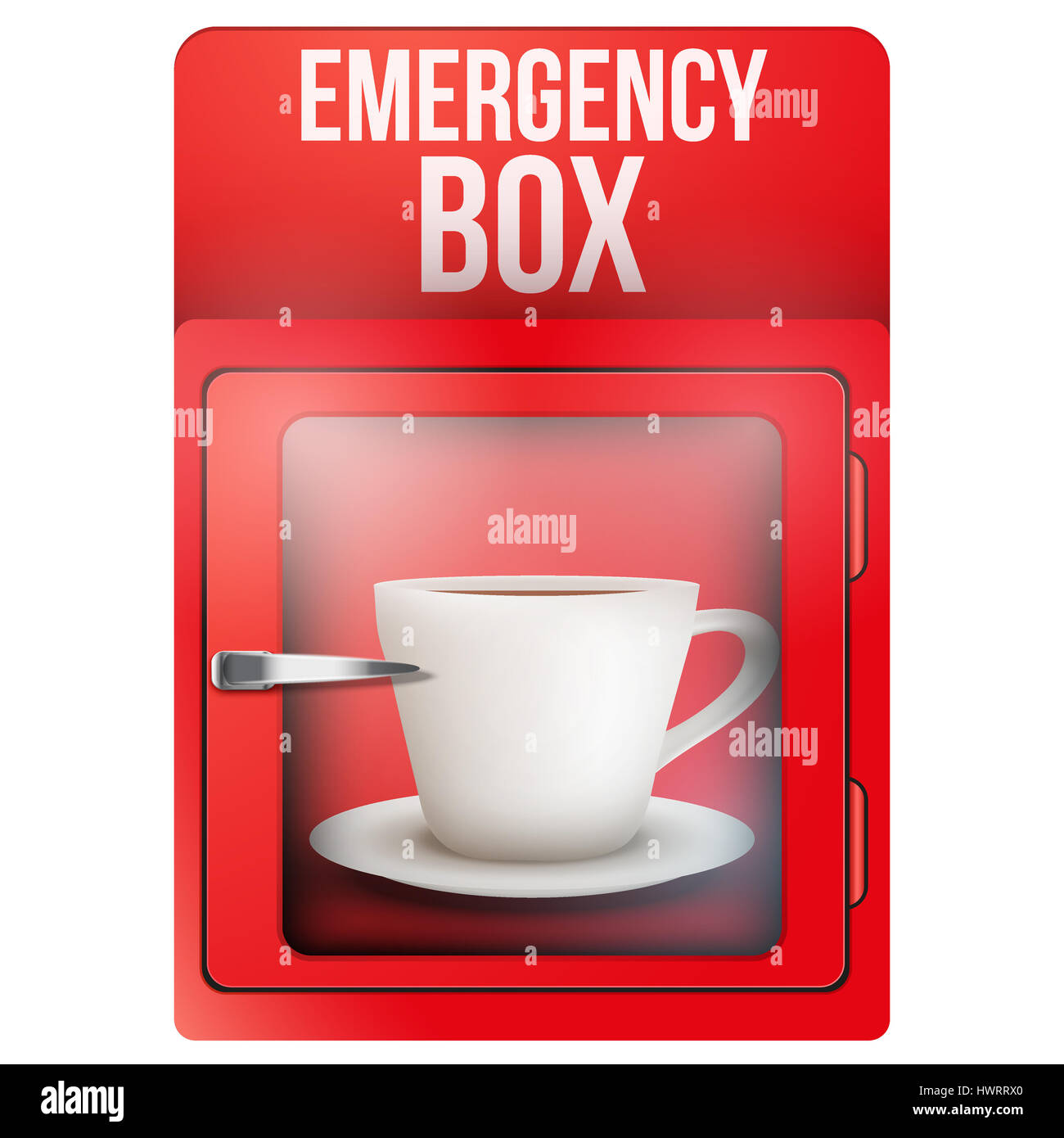 Red emergency box with cup of coffee. Illustration isolated on white ...