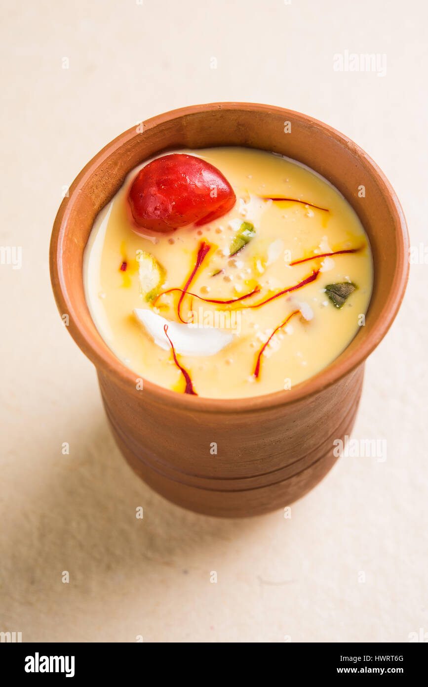 Authentic Indian cold drink made up of curd, milk & malai called Lassi ...