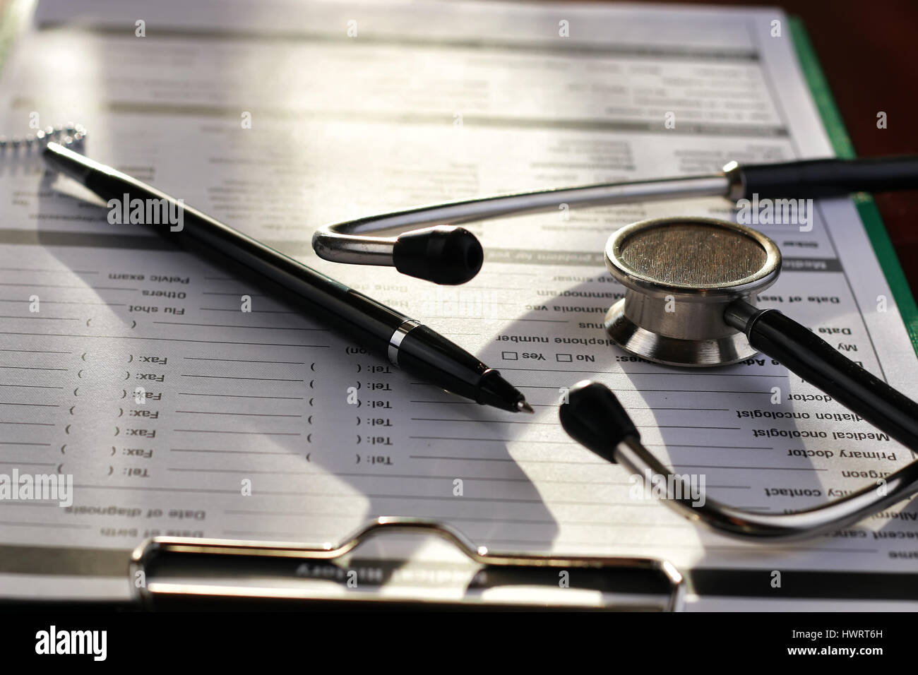 stethoscope medical documents pen Stock Photo - Alamy