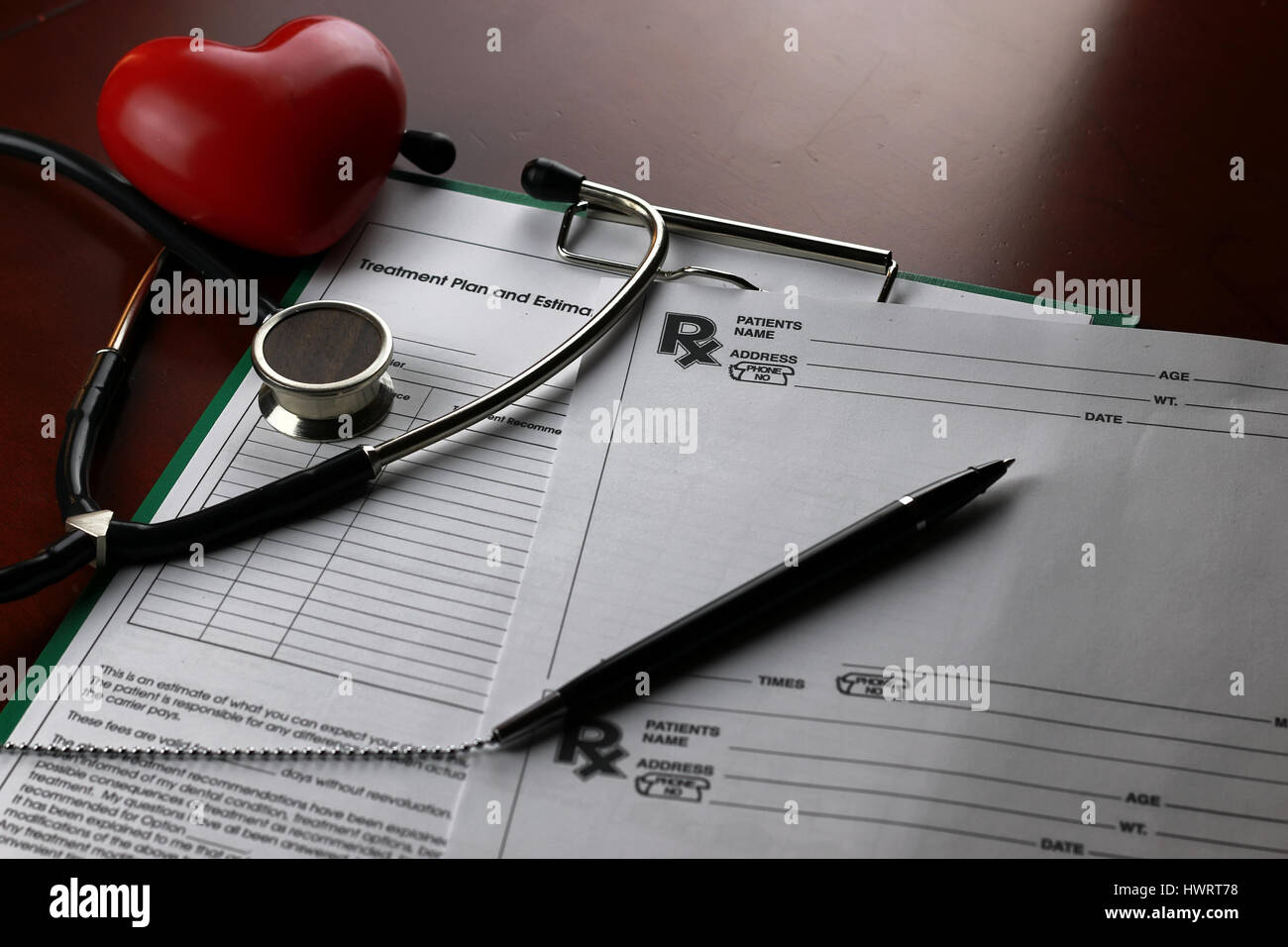 stethoscope medical documents pen Stock Photo - Alamy