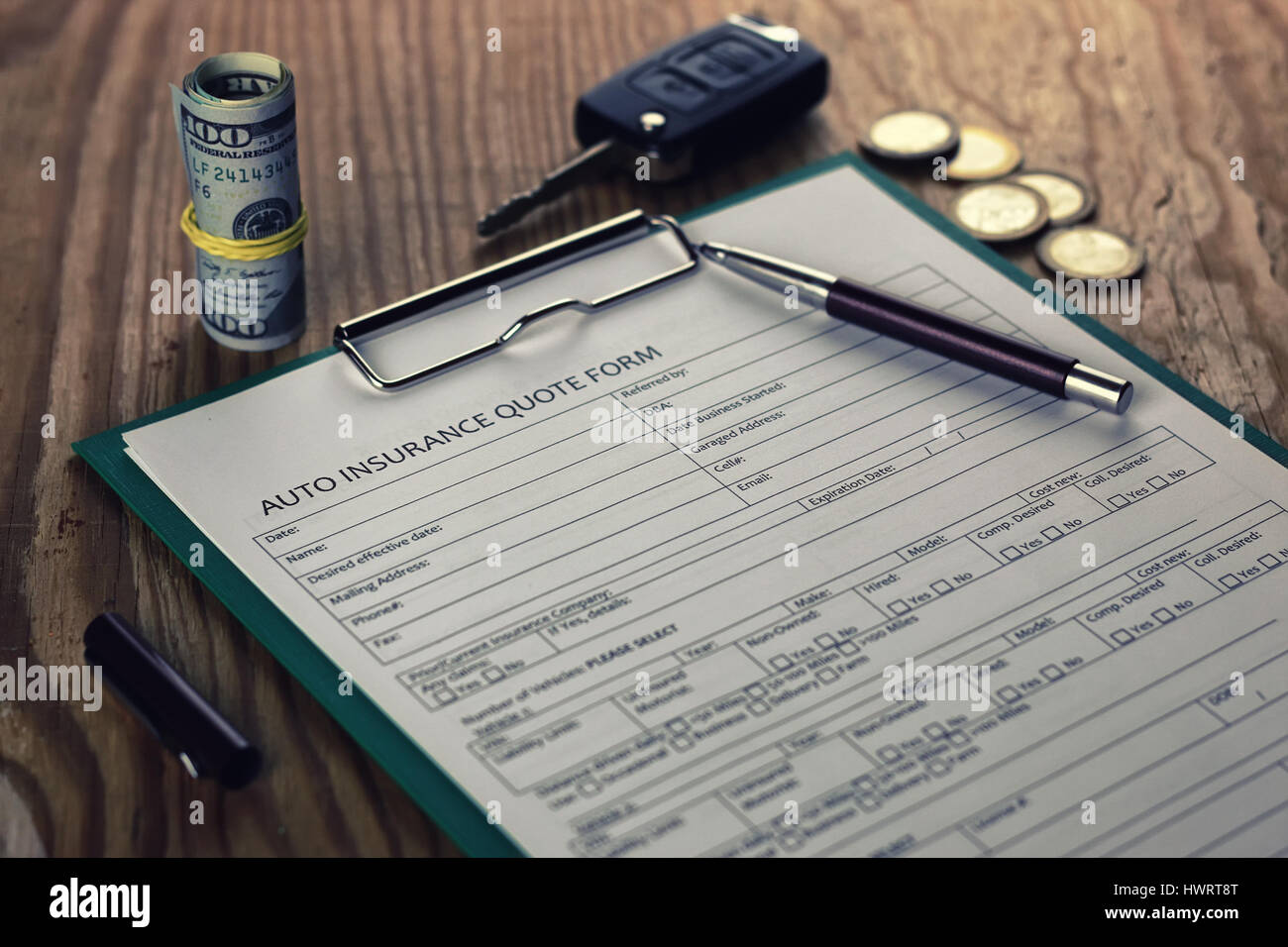 car insurance contract and money Stock Photo - Alamy