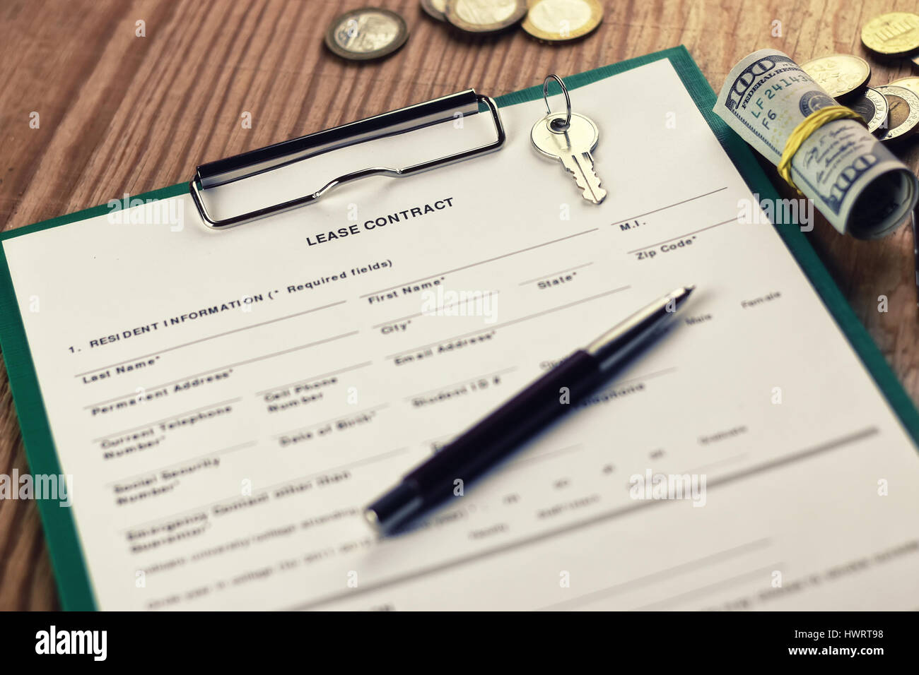 car insurance contract and money Stock Photo - Alamy