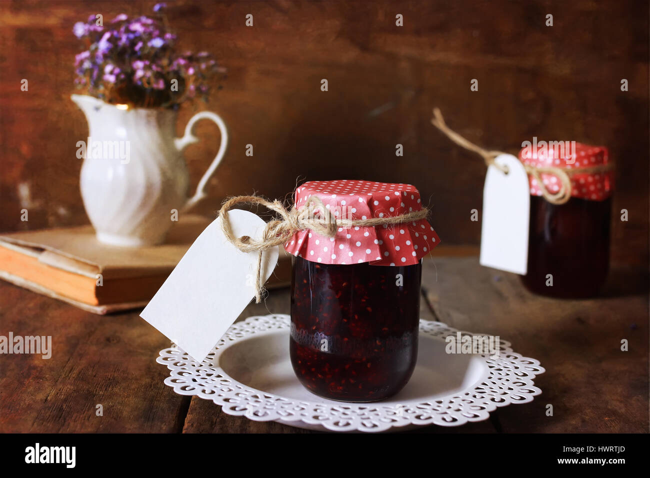 retro rustic homemade jam jar Stock Photo - Alamy