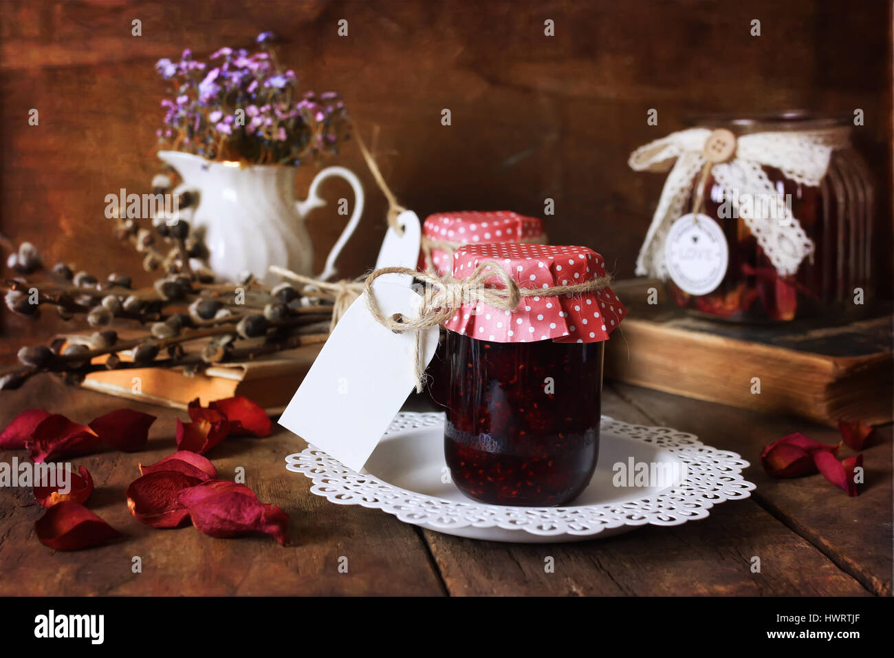 retro rustic homemade jam jar Stock Photo - Alamy