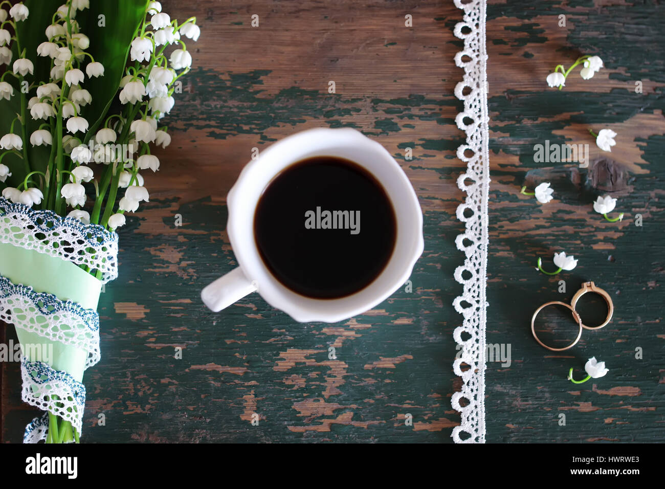 bouquet of lilies of the valley and morning coffee Stock Photo - Alamy