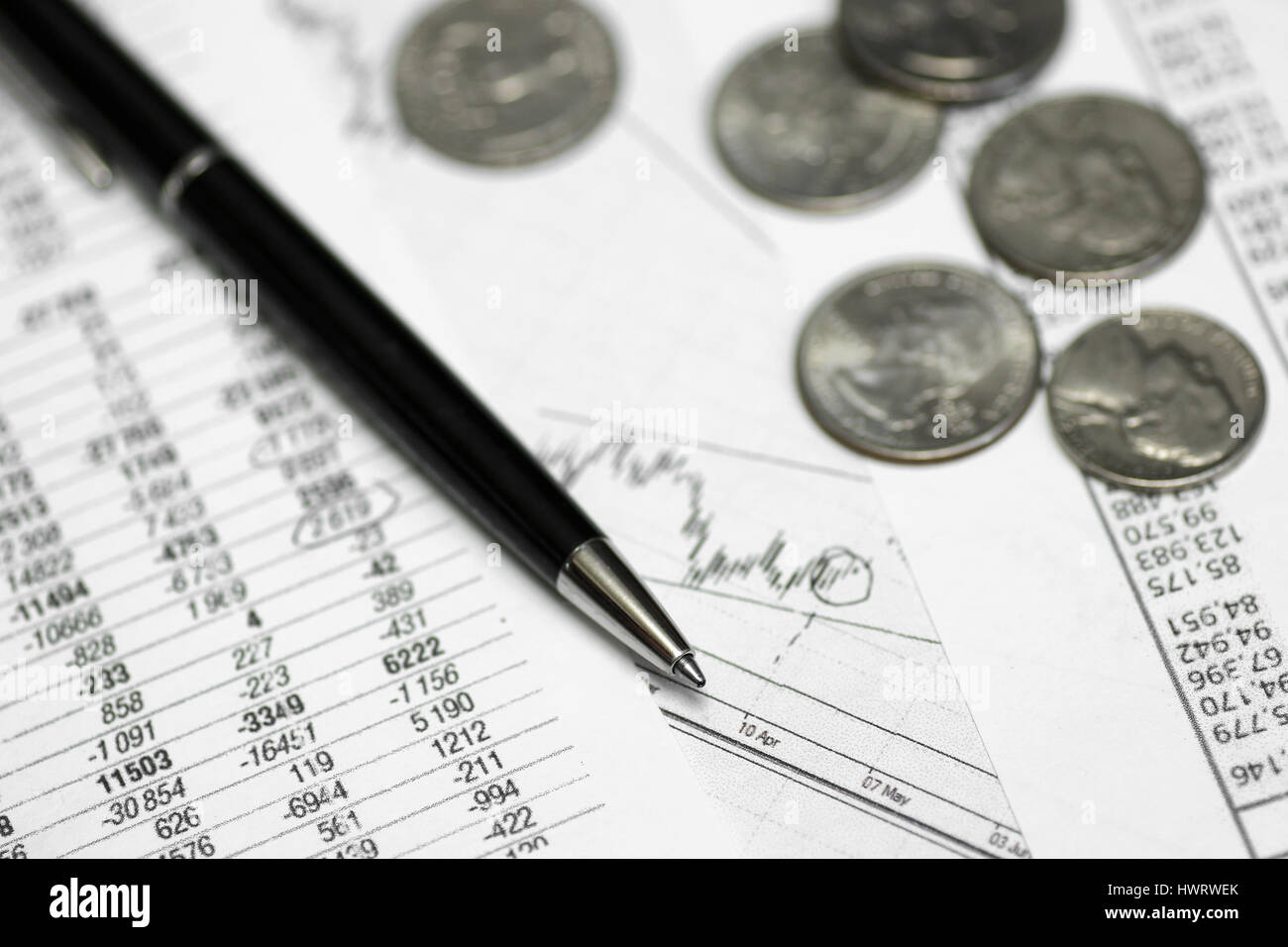 pen on paper with the price quotes and charts Stock Photo - Alamy