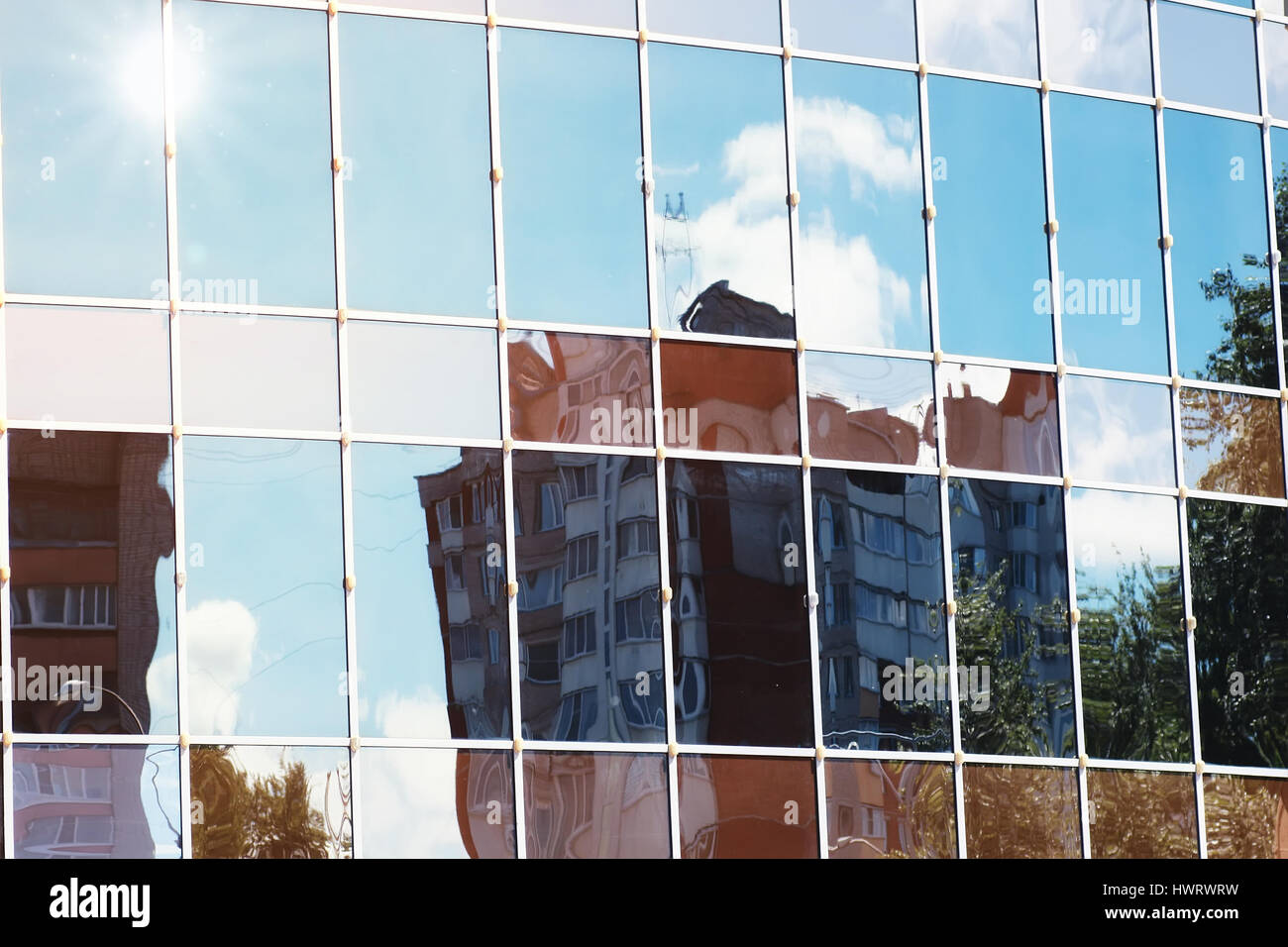 sun light sky cloud reflection in glass office building Stock Photo - Alamy