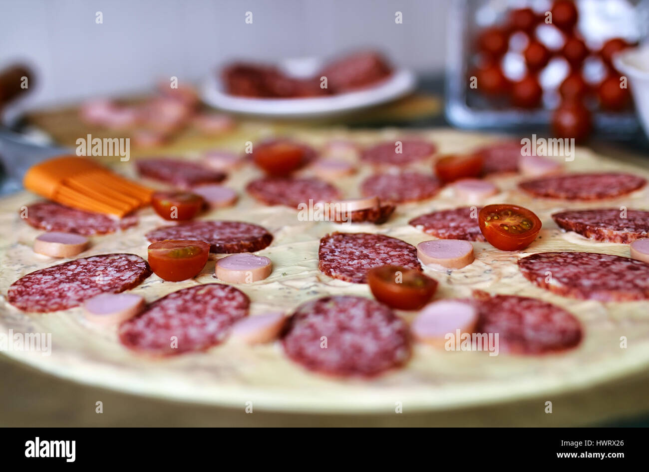 prepare pizza topping Stock Photo - Alamy
