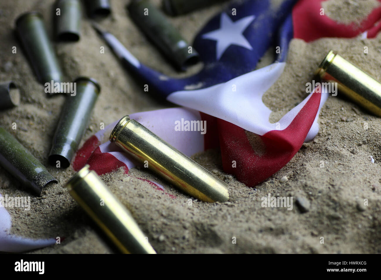 bullet and usa flag in the sand war Stock Photo - Alamy