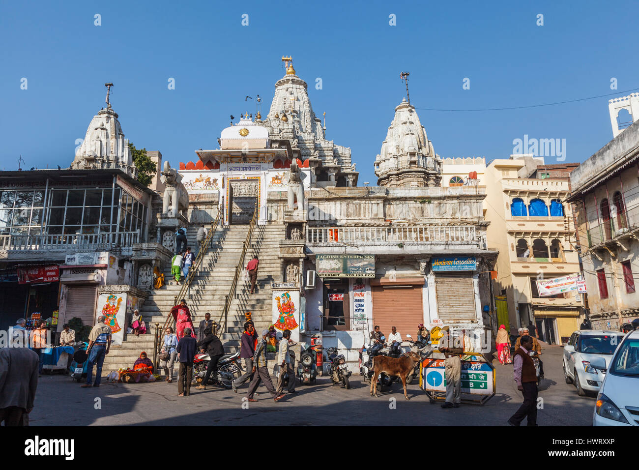 Entrance and exterior of Jagdish Temple, a Hindu temple in the busy ...