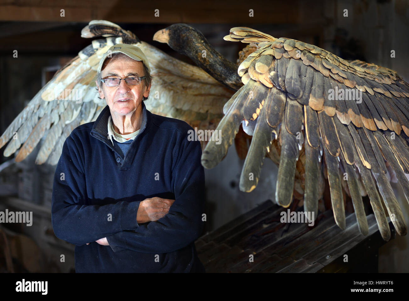 Artist Nick Johnson in his Lewes workshop with two giant sculptures of ...