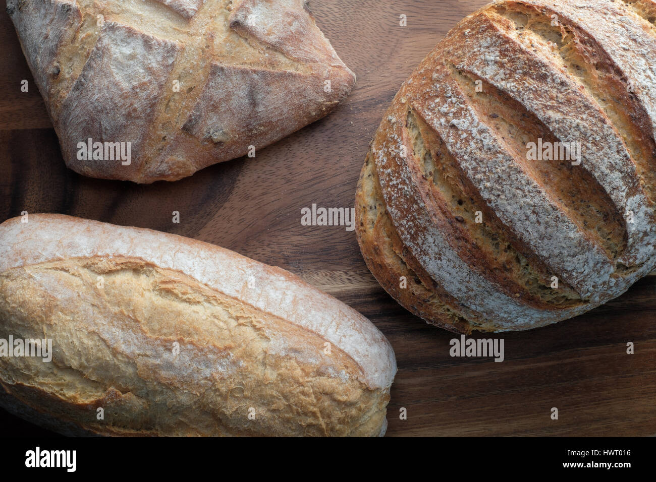 Three traditional Loaves of bread - from above Stock Photo - Alamy