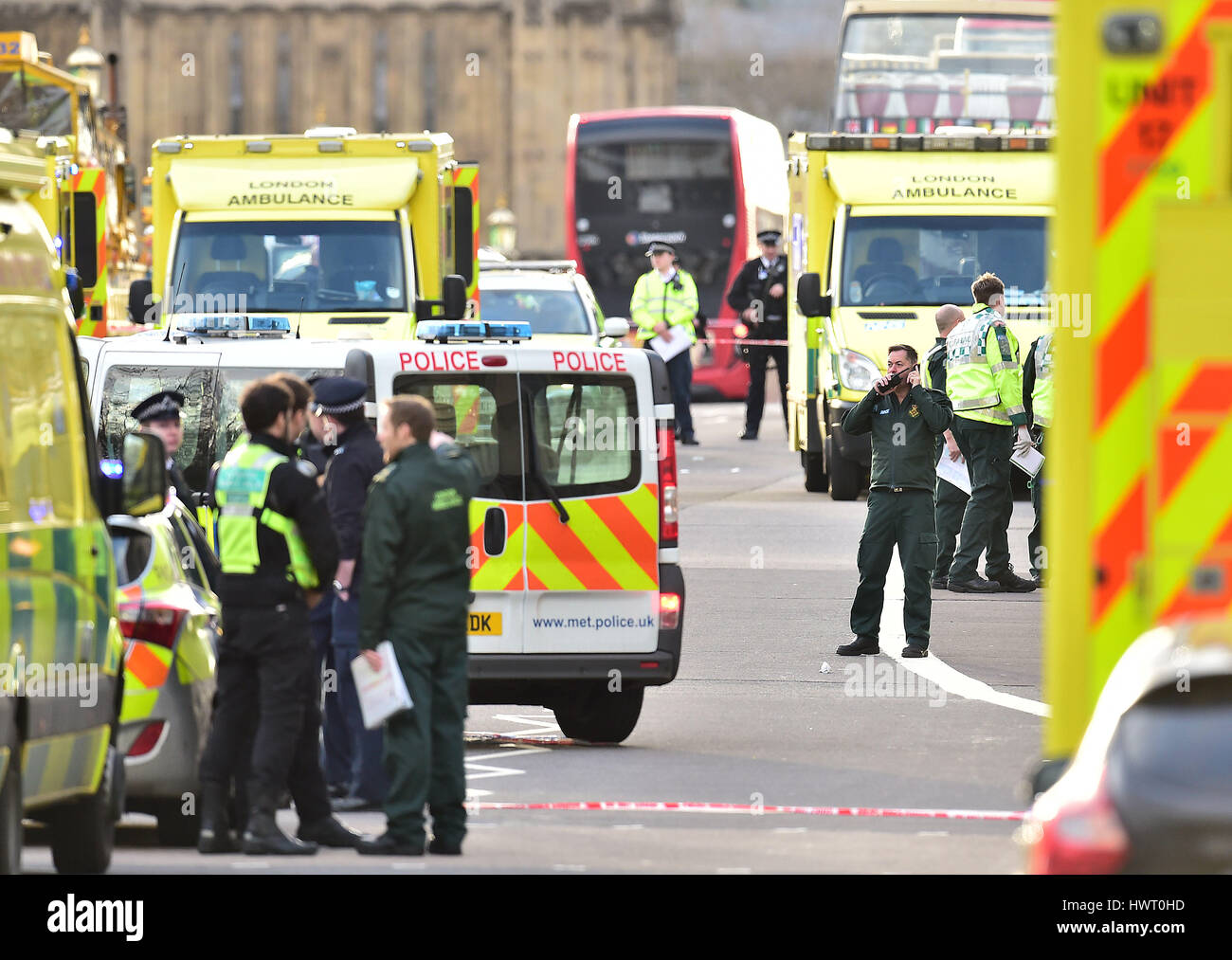 Emergency personnel on Westminster Bridge, close to the Palace of ...