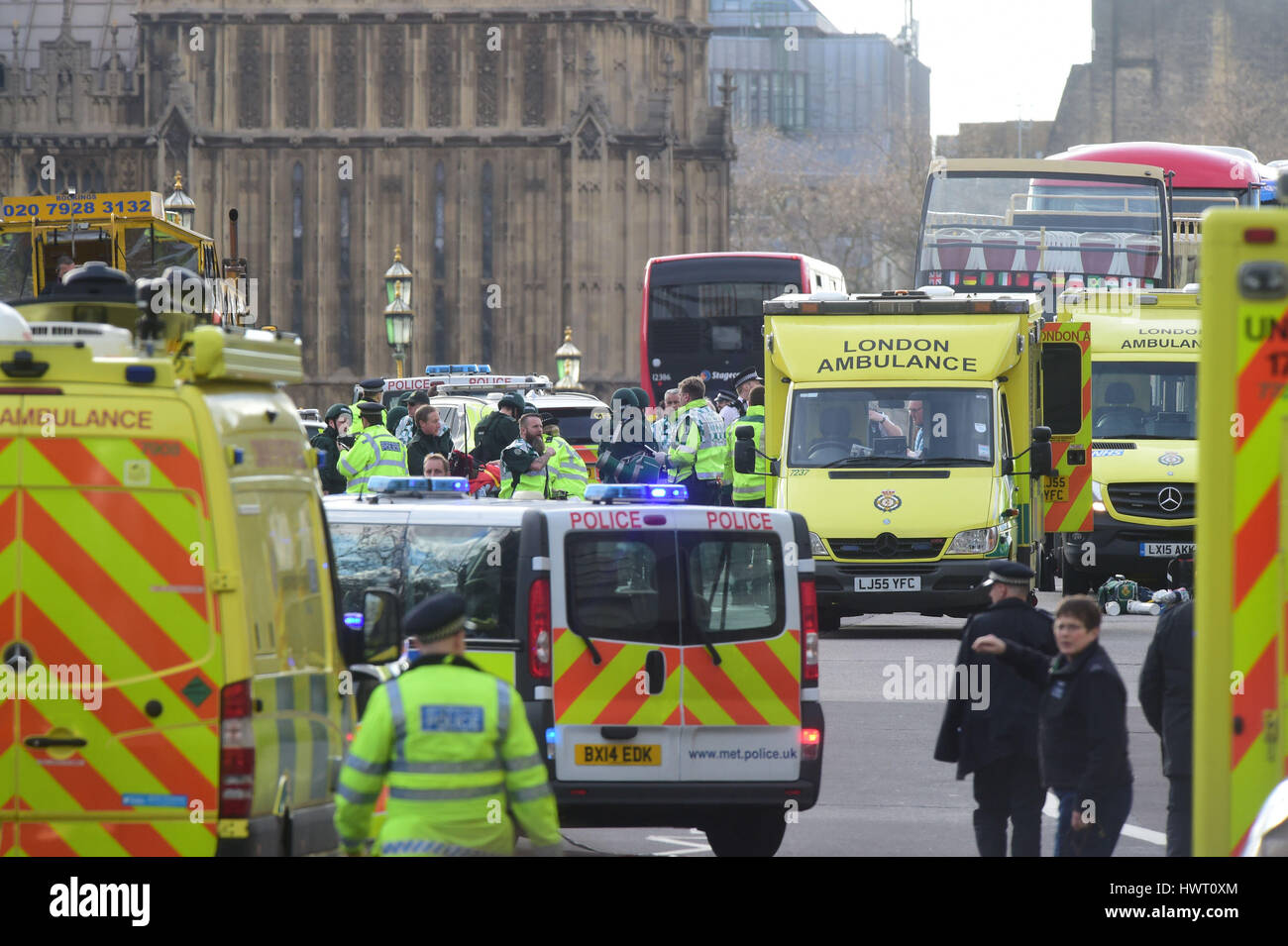 Emergency personnel on Westminster Bridge, close to the Palace of ...