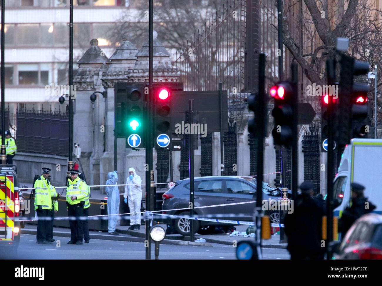 Police forensic officers close to the Palace of Westminster, London ...