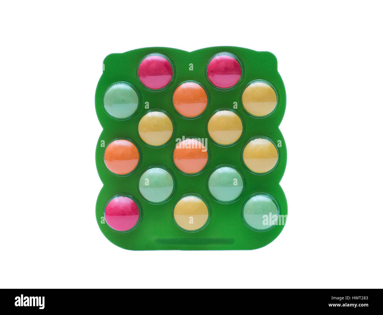 Colorful Pills for Kids in the plastic packaging isolated on white ...