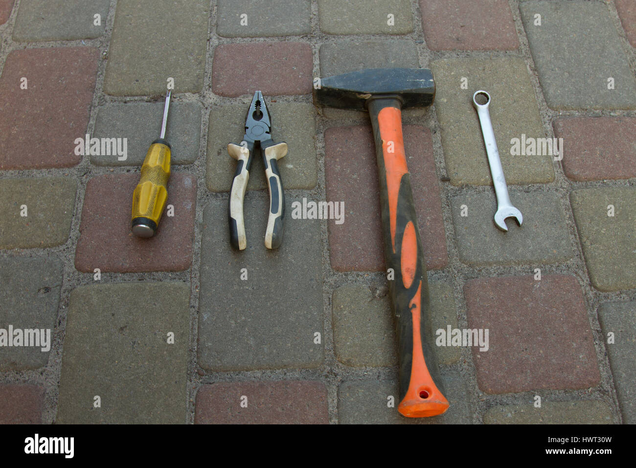 Tool. Hammer, screwdriver, wrench Stock Photo - Alamy