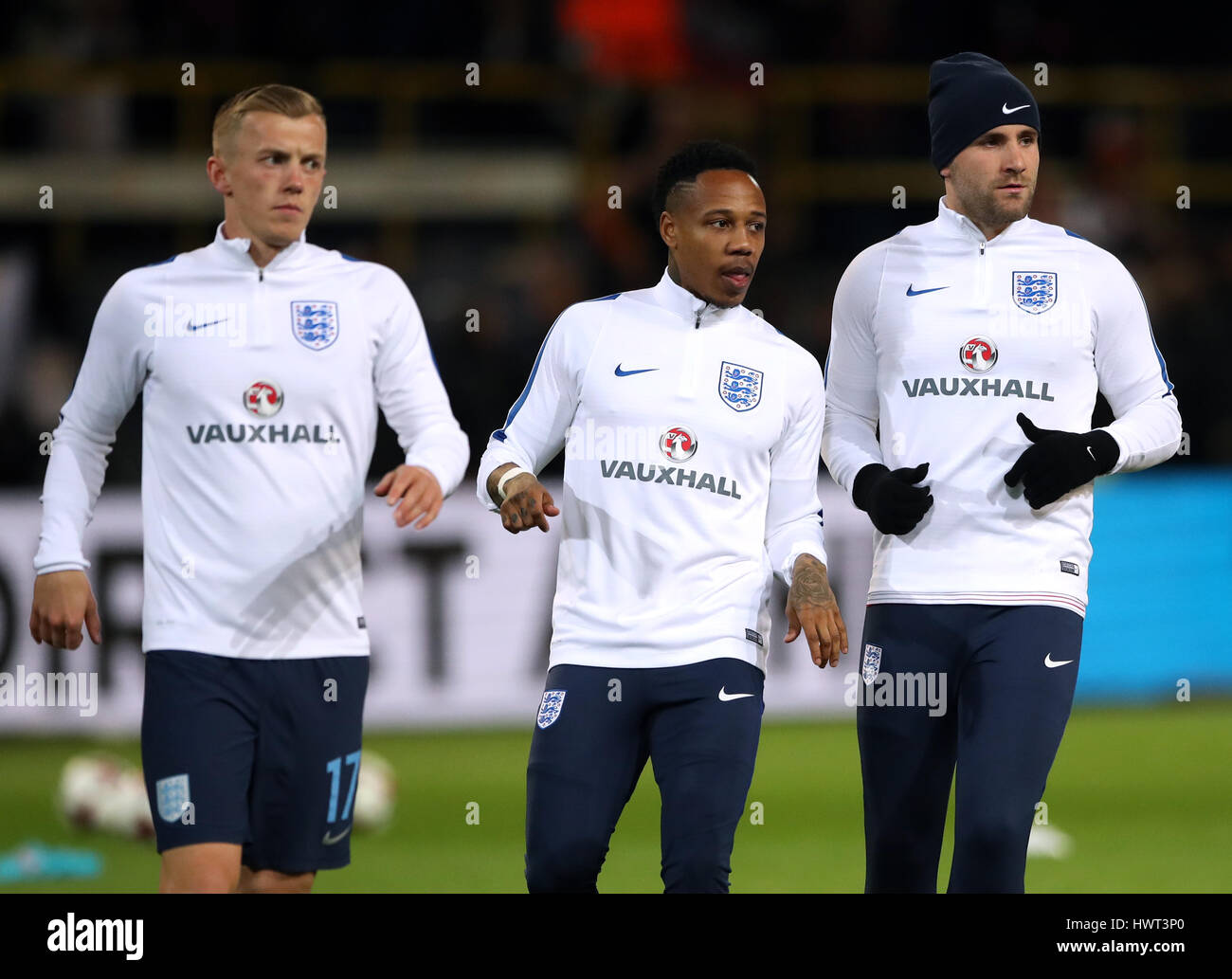England's (from left to right) James Ward-Prowse, Nathaniel Clyne and ...