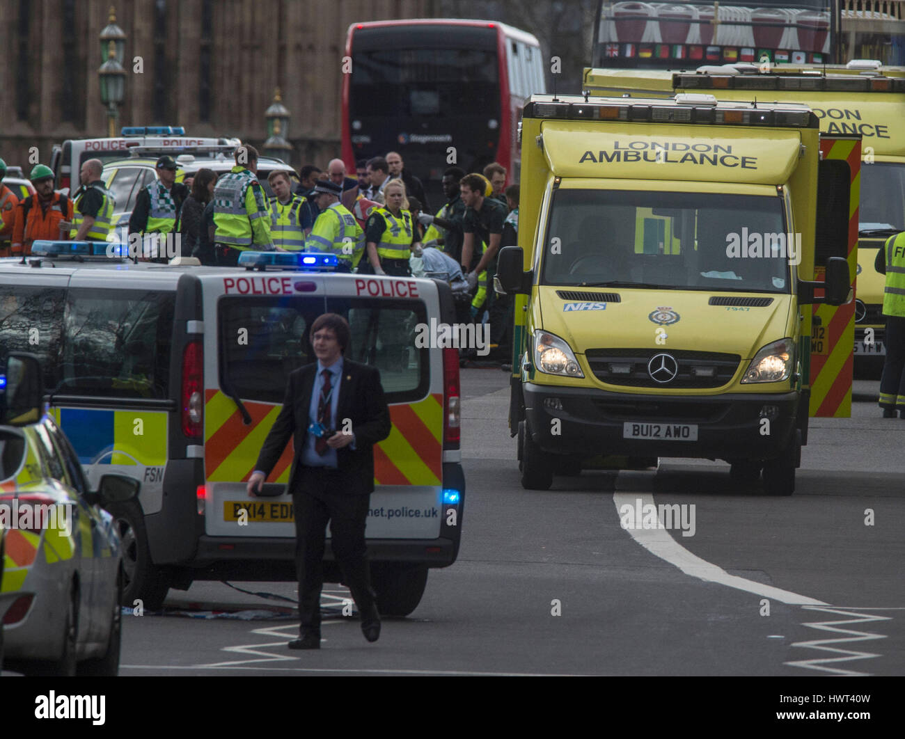 Emergency personnel on Westminster Bridge, close to the Palace of ...
