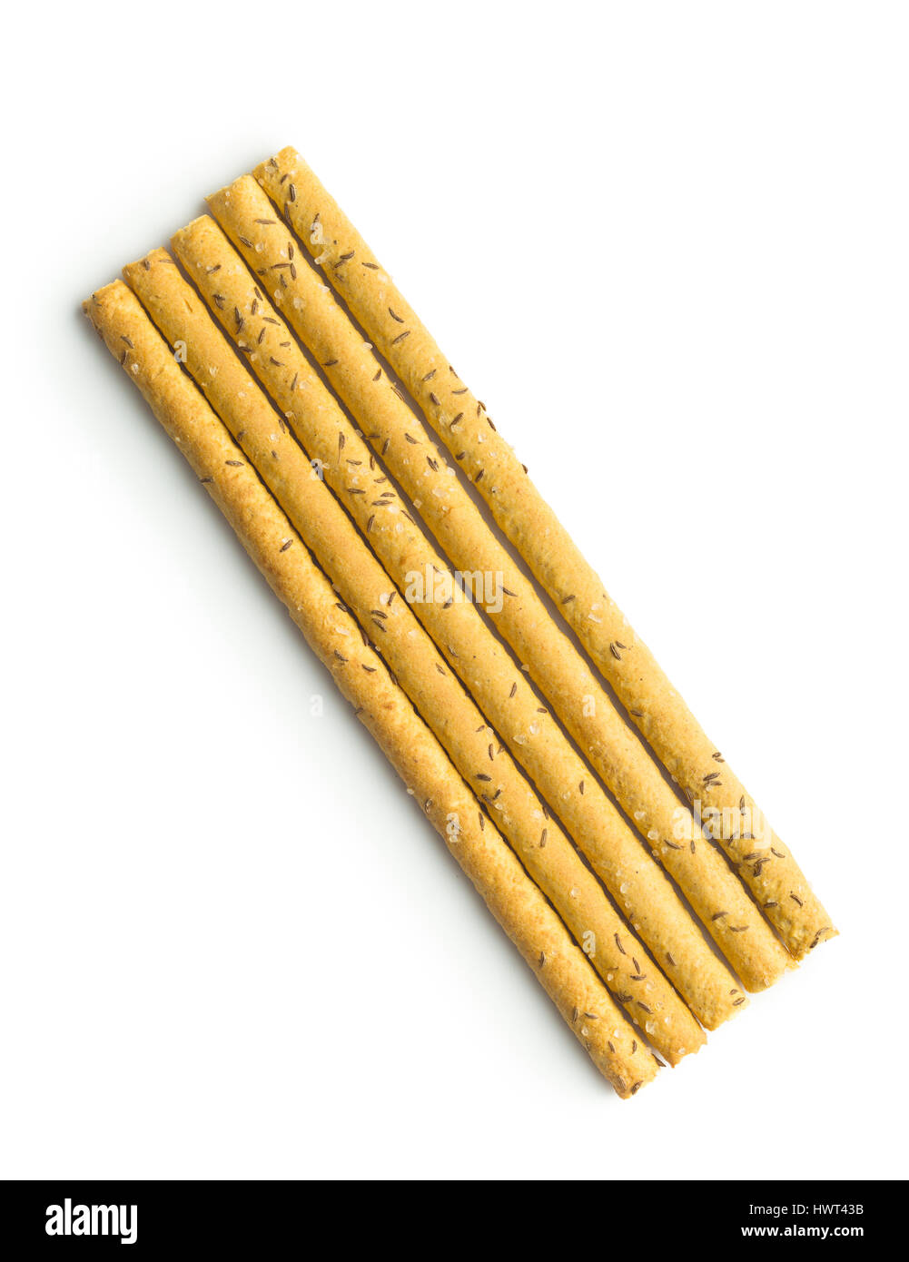 Salty pretzel sticks isolated on white background. Top view Stock Photo ...