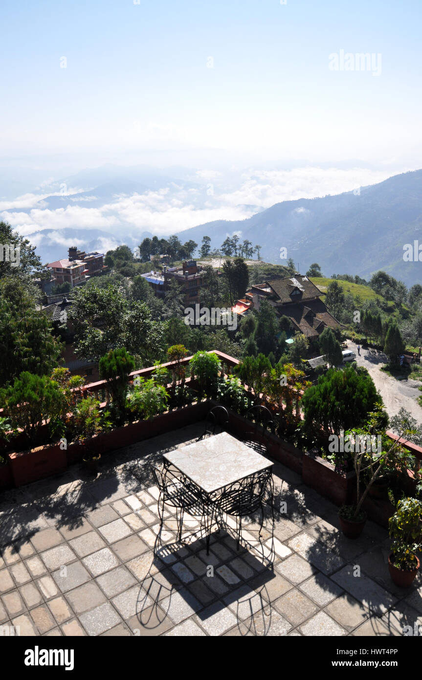 Amazing terrace cafe and mountain top view in himalaya mountains in ...