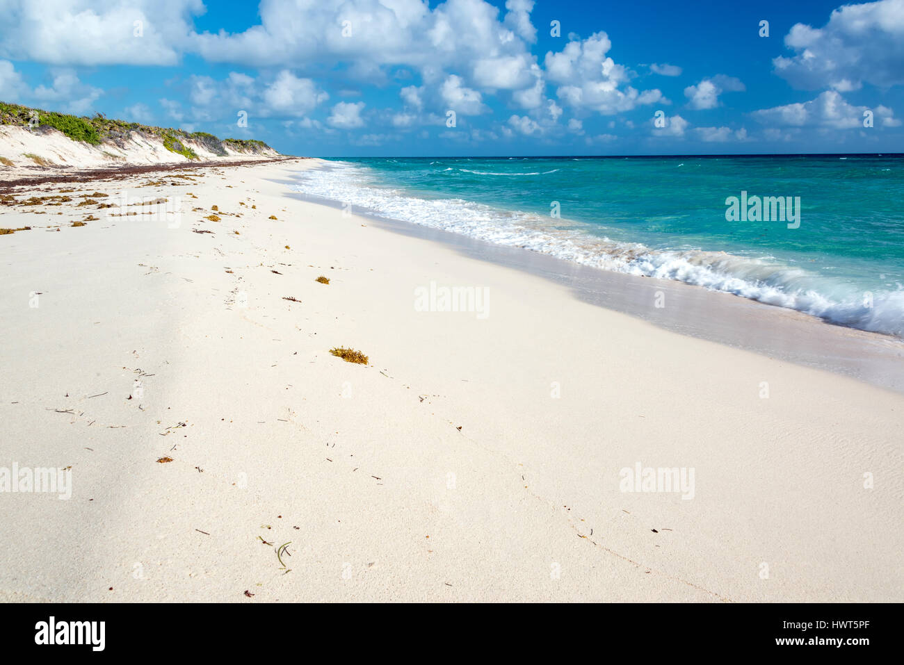 Empty white sandy beach in the Sian Kaan Biosphere Reserve near Tulum ...