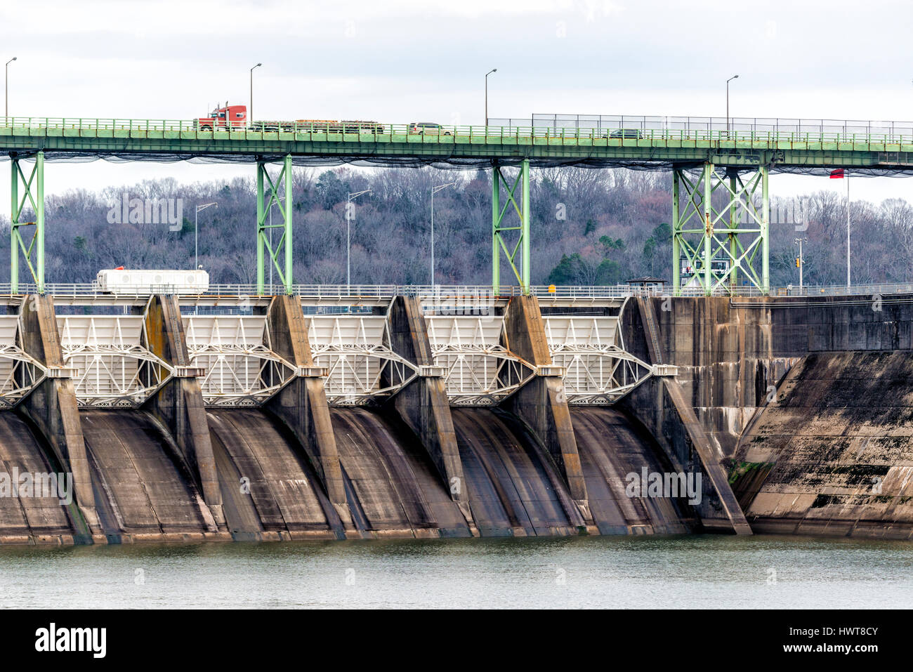 Traffic crosses a bridge over a hydroelectric dam in eastern Tennessee ...