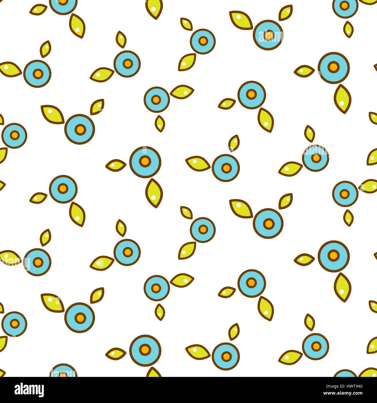 Light blue round flowers seamless pattern. Berries floral vector ...