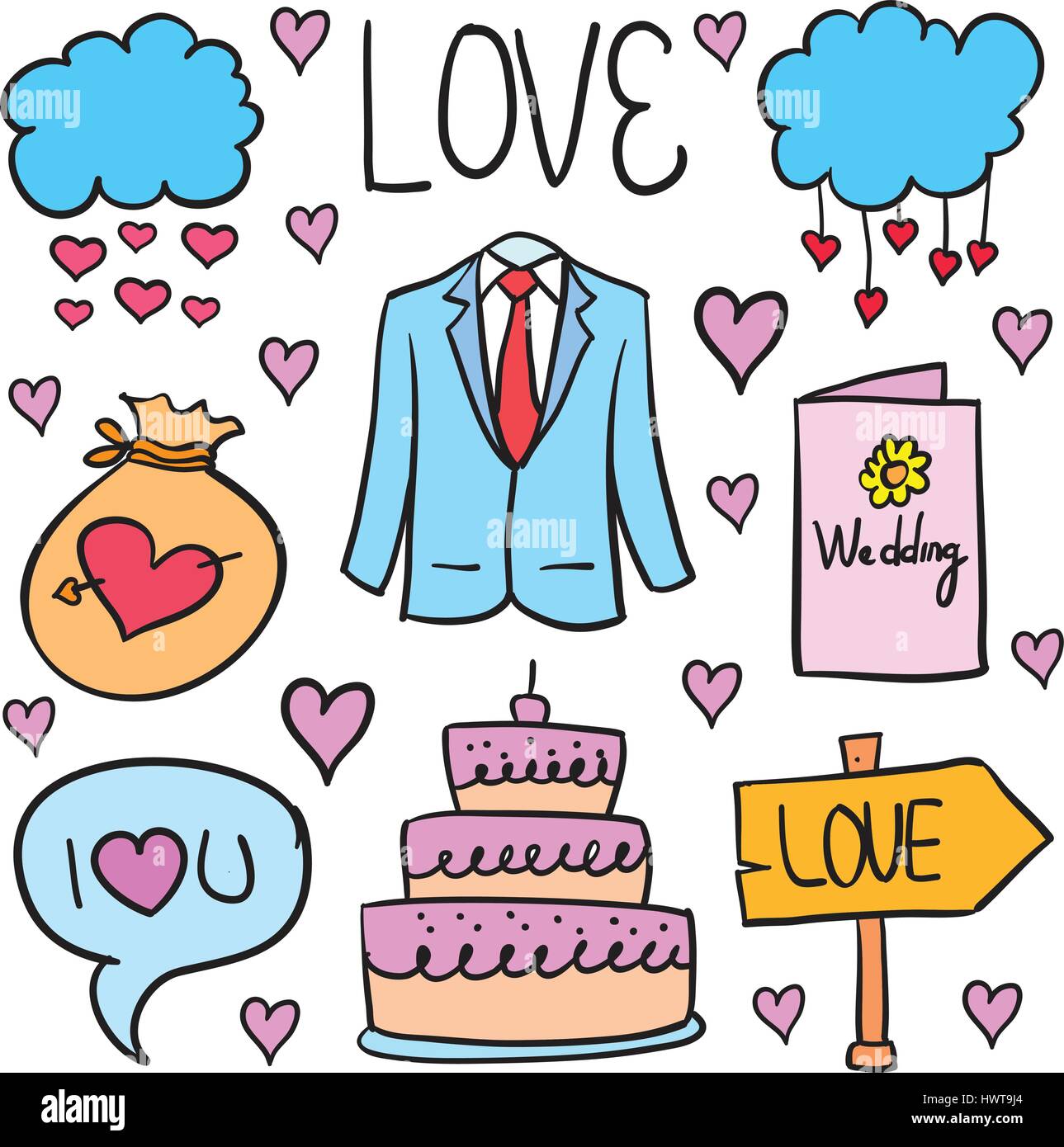 Vector illustration of wedding object doodles Stock Vector Image & Art ...