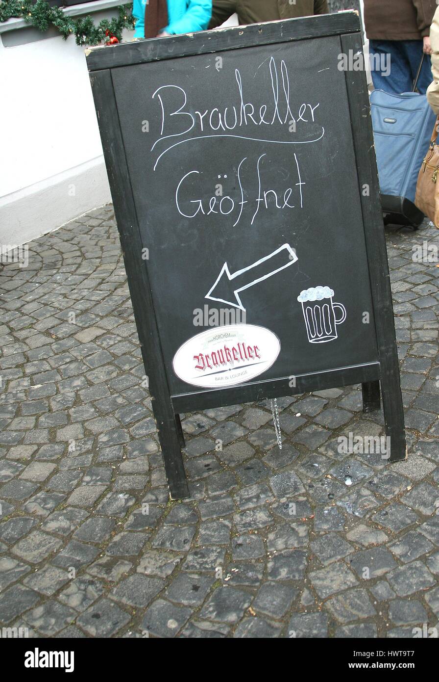 Advertising board outside a café bar & restaurant in the market town of ...