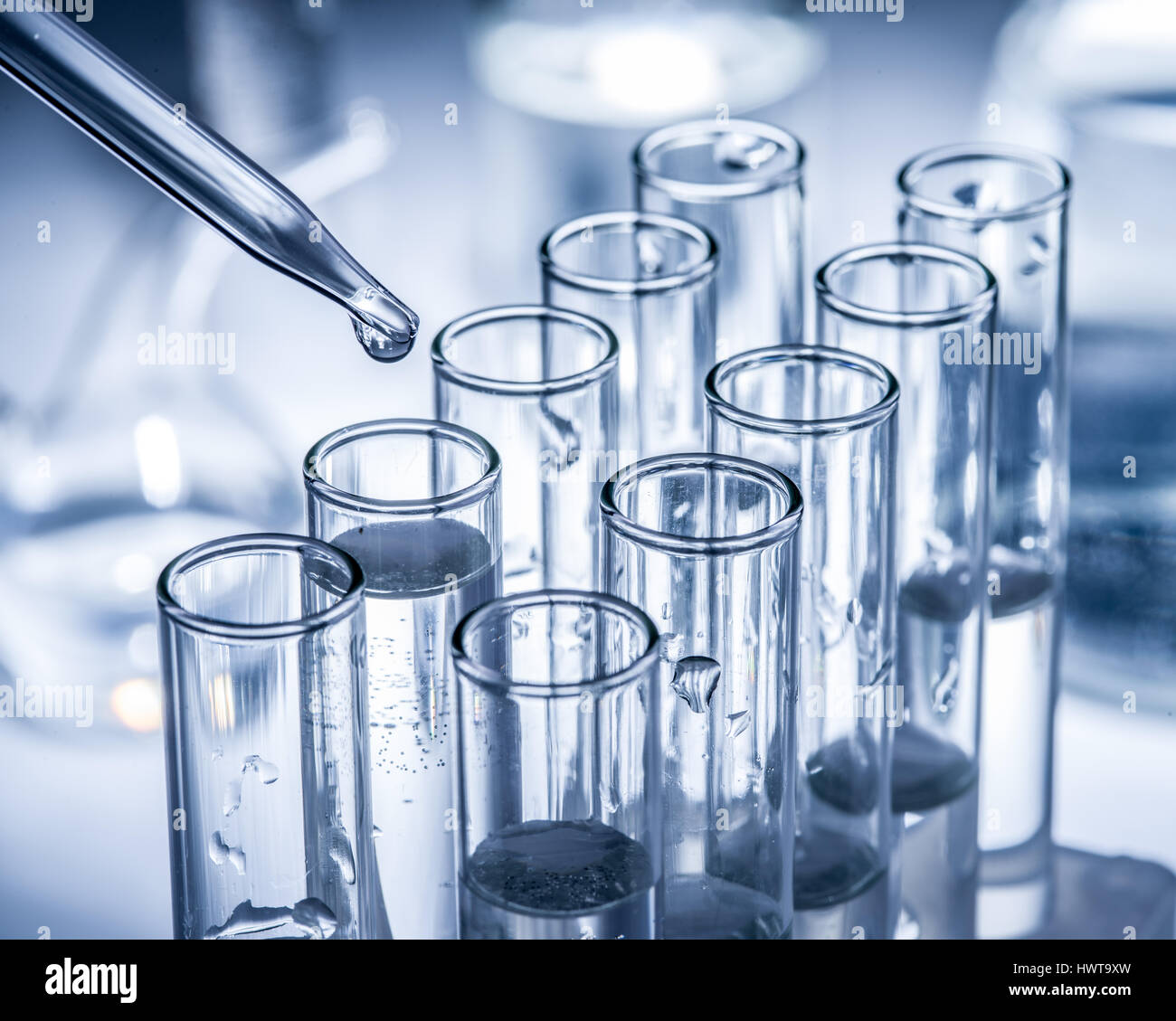 Different laboratory beakers and glassware. Monochrome Stock Photo - Alamy