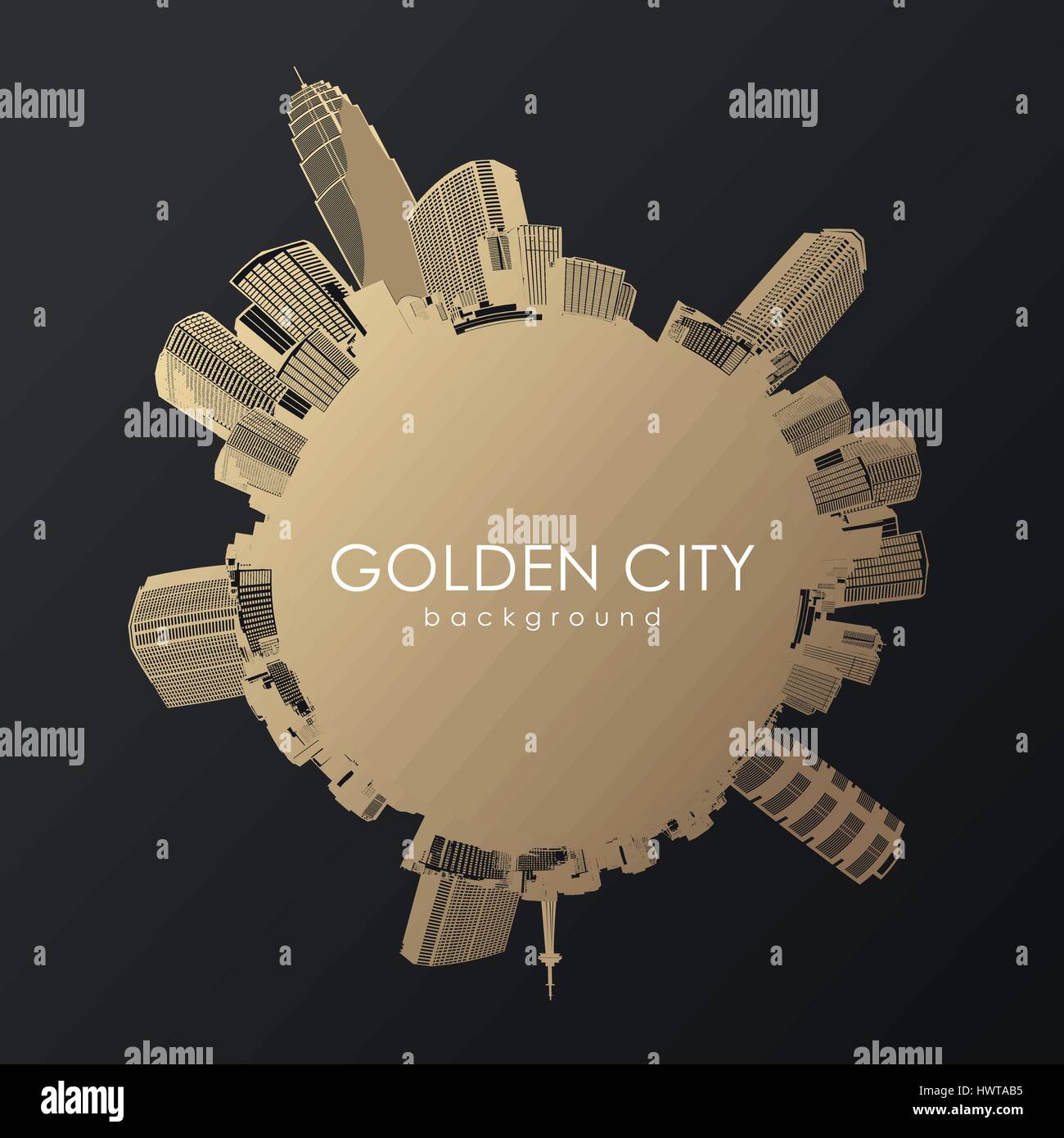Round golden cityscape with skyscrapers placed around Stock Vector ...