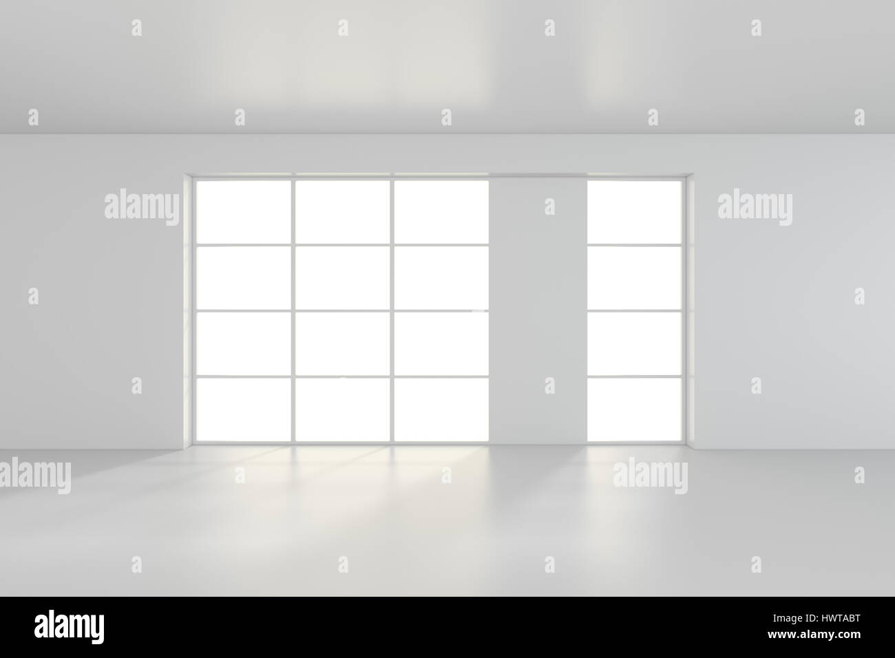 Bright white room with windows. 3d rendering Stock Photo - Alamy