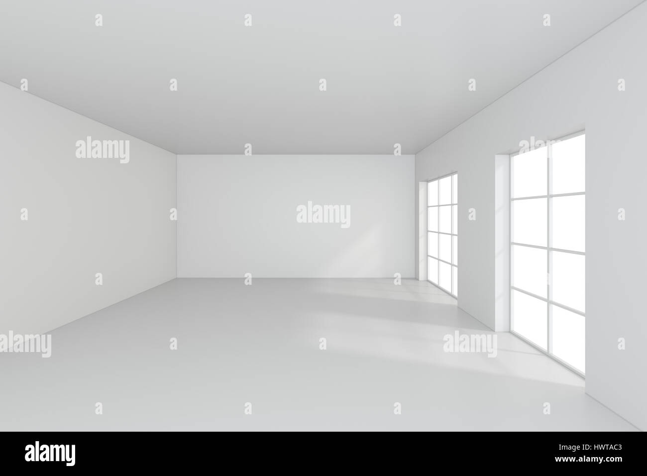 Bright white room with windows. 3d rendering Stock Photo - Alamy