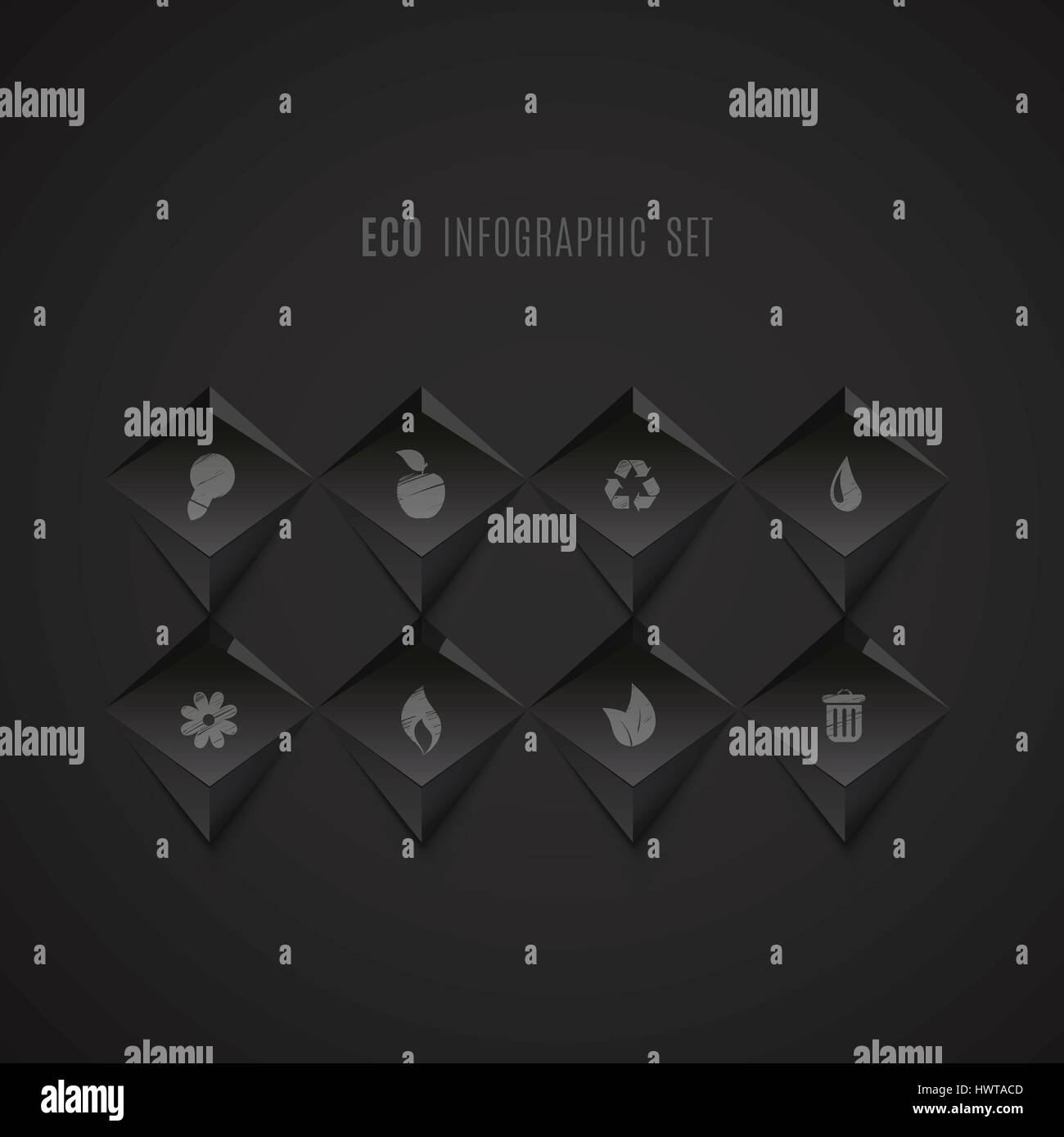 Set of ecology icons on dark abstract background. Vector art Stock ...