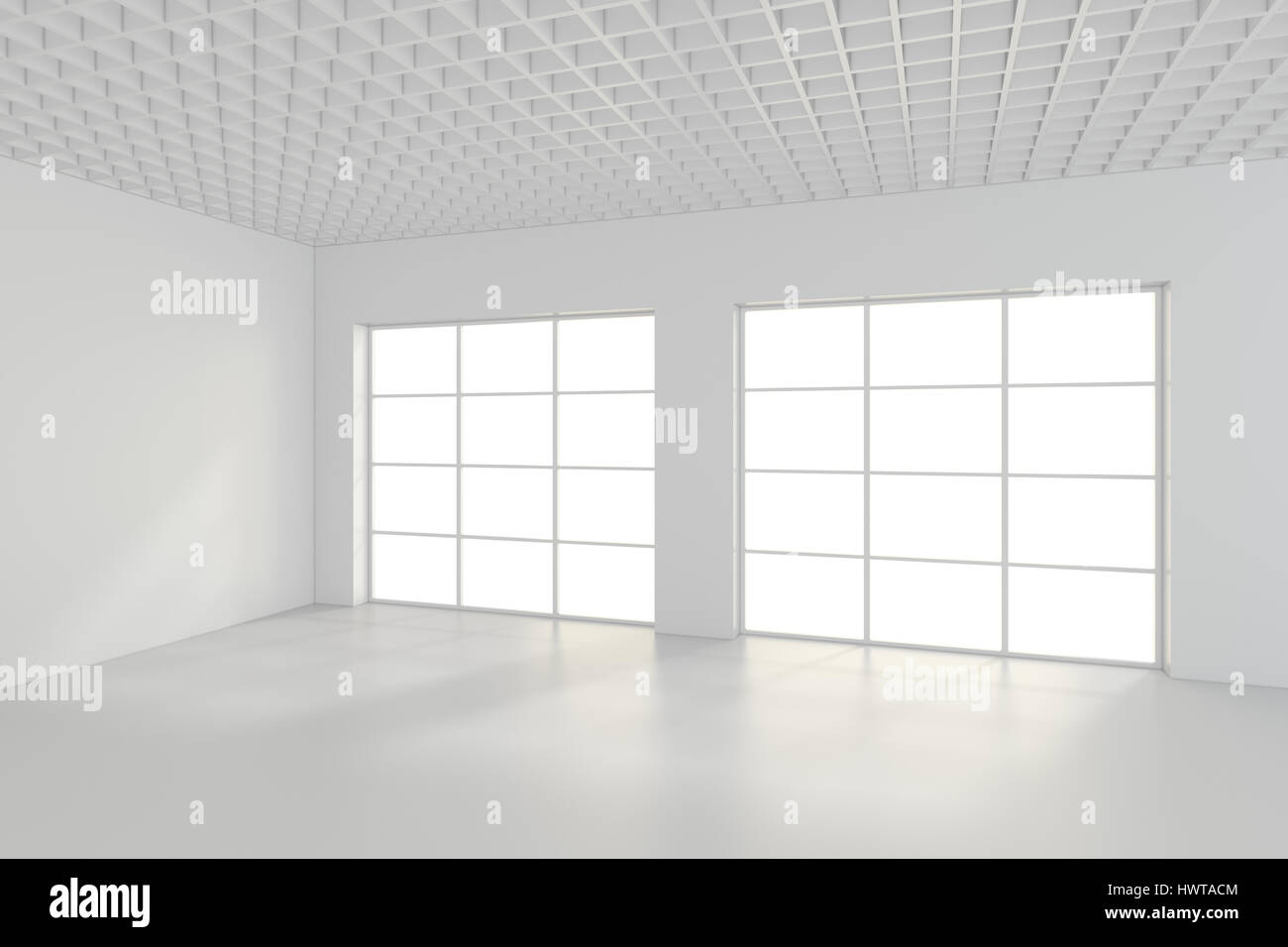 Bright white room with windows. 3d rendering Stock Photo - Alamy