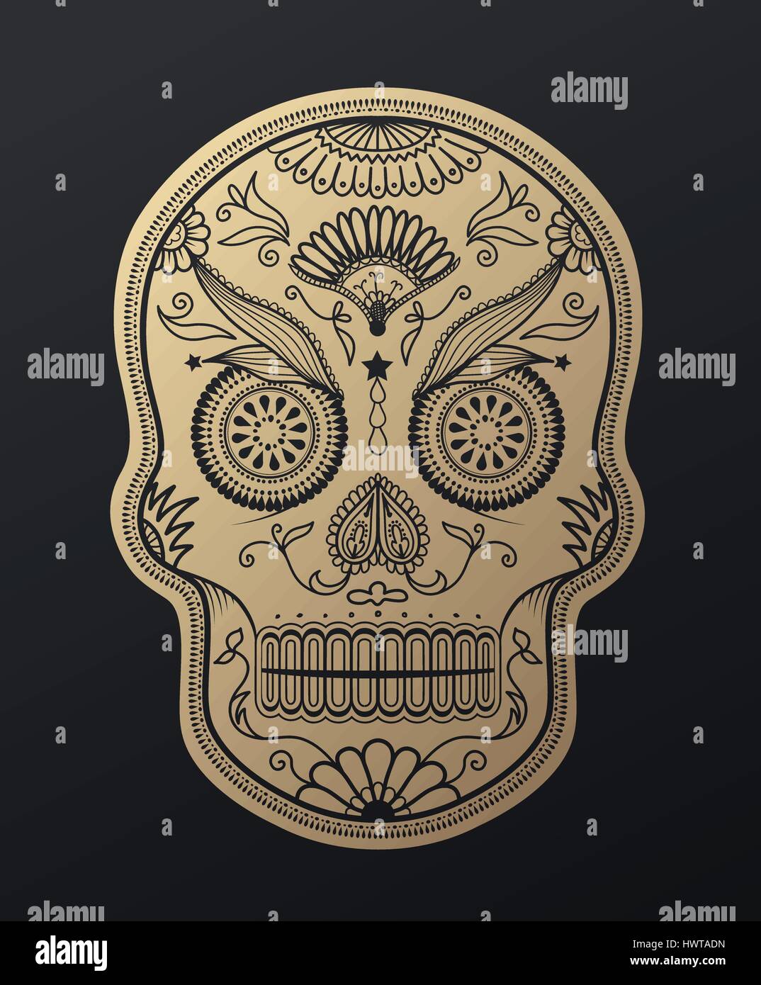 Sugar Skull day of the dead golden illustration Stock Vector Image ...