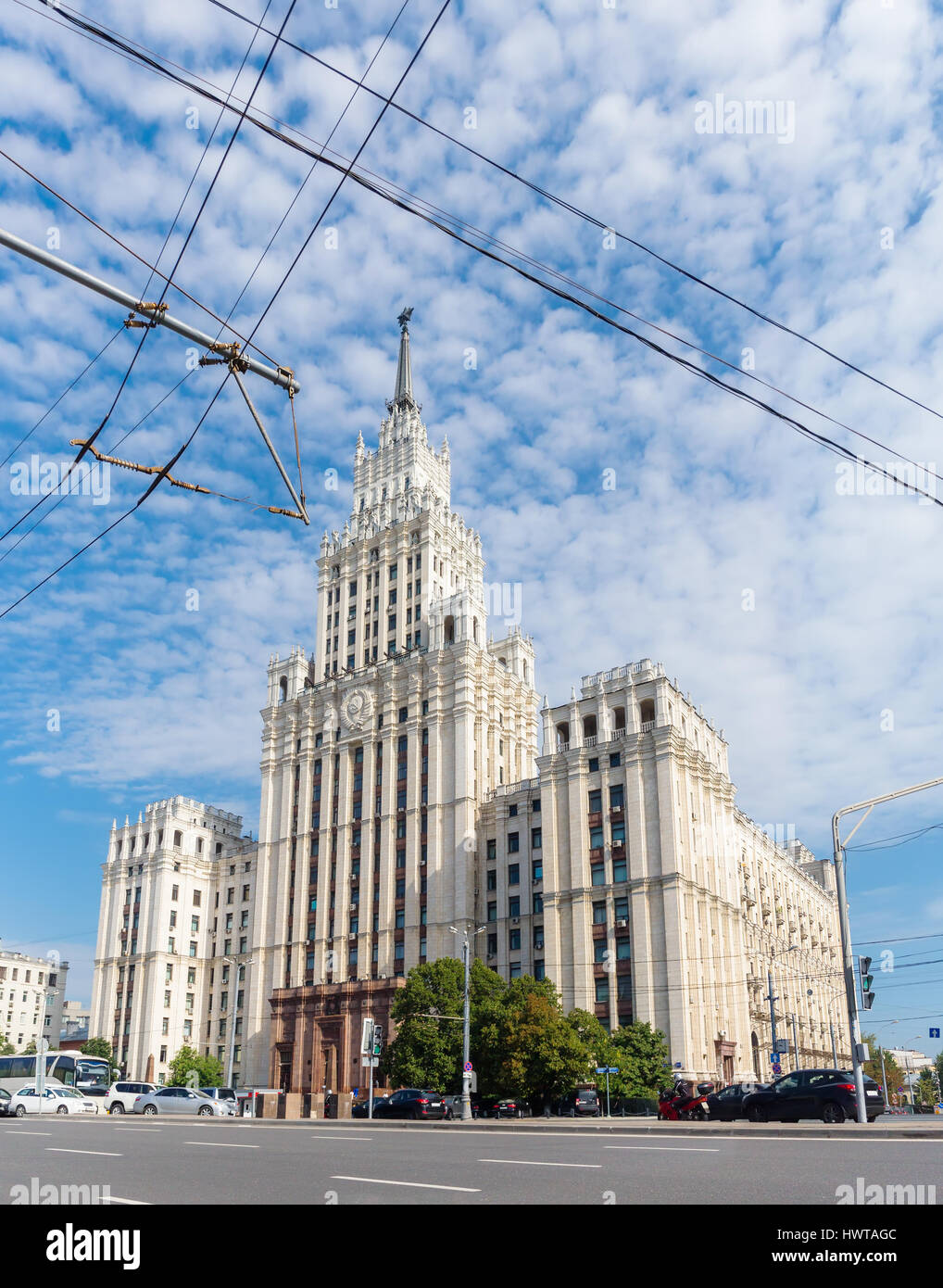 Red Gate Building in Moscow on the cloudy sky background Stock Photo ...