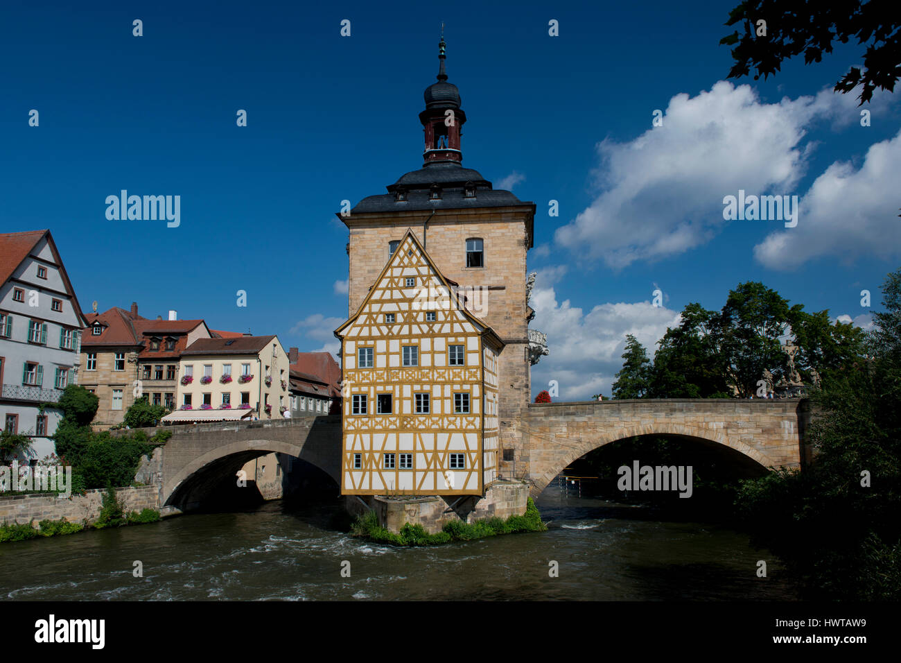 The old town hall situated on the river Regnitz, in the medieval center ...