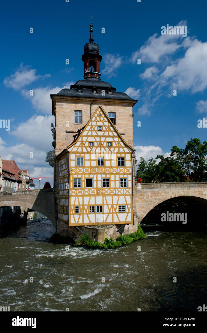 The old town hall situated on the river Regnitz, in the medieval center ...