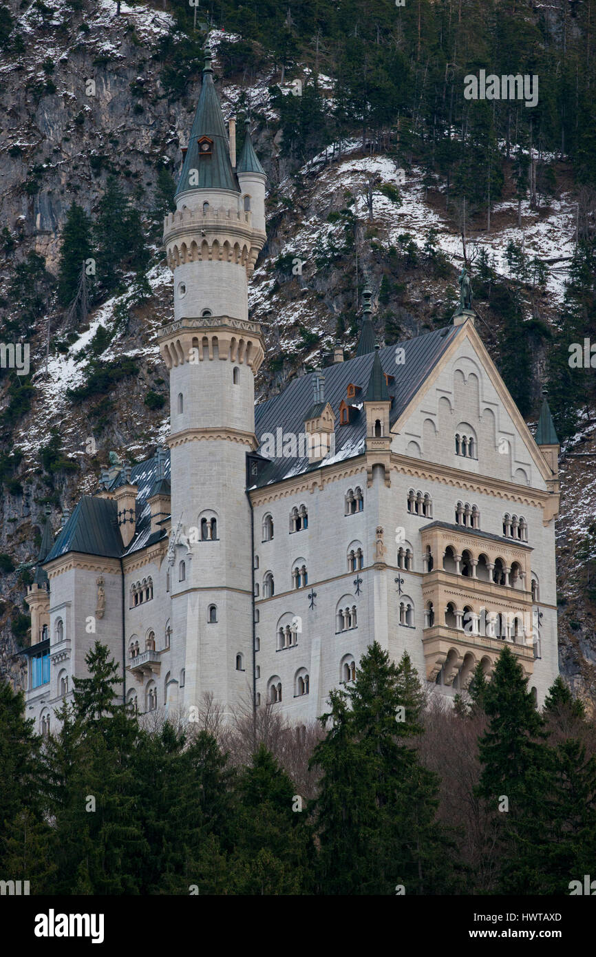 The white castle of Neuschwanstein, built by Ludwig of Bavaria at the ...