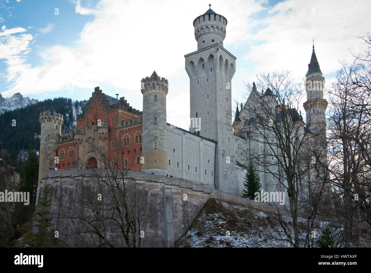 The white castle of Neuschwanstein, built by Ludwig of Bavaria at the ...