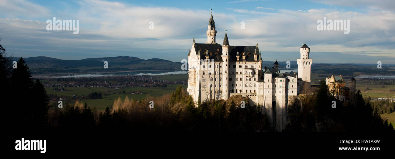 The white castle of Neuschwanstein, built by Ludwig of Bavaria at the ...